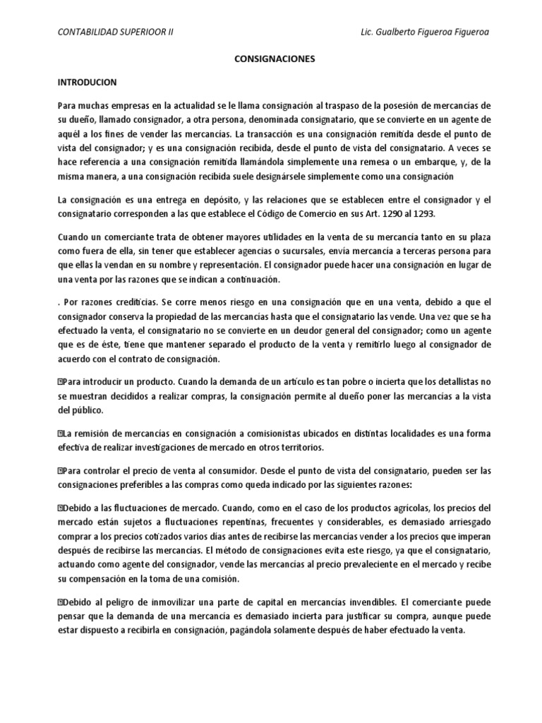 CONSIGNACIONES | Descargar gratis PDF | Contabilidad | Bienes