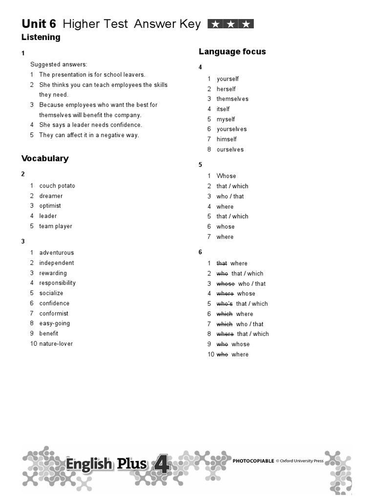 Unit 6 Higher Test Answer Key | PDF | Learning | Behavior Modification