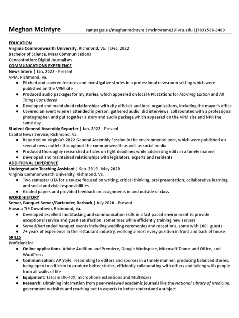 Meghan McIntyre Resume | PDF | Communication