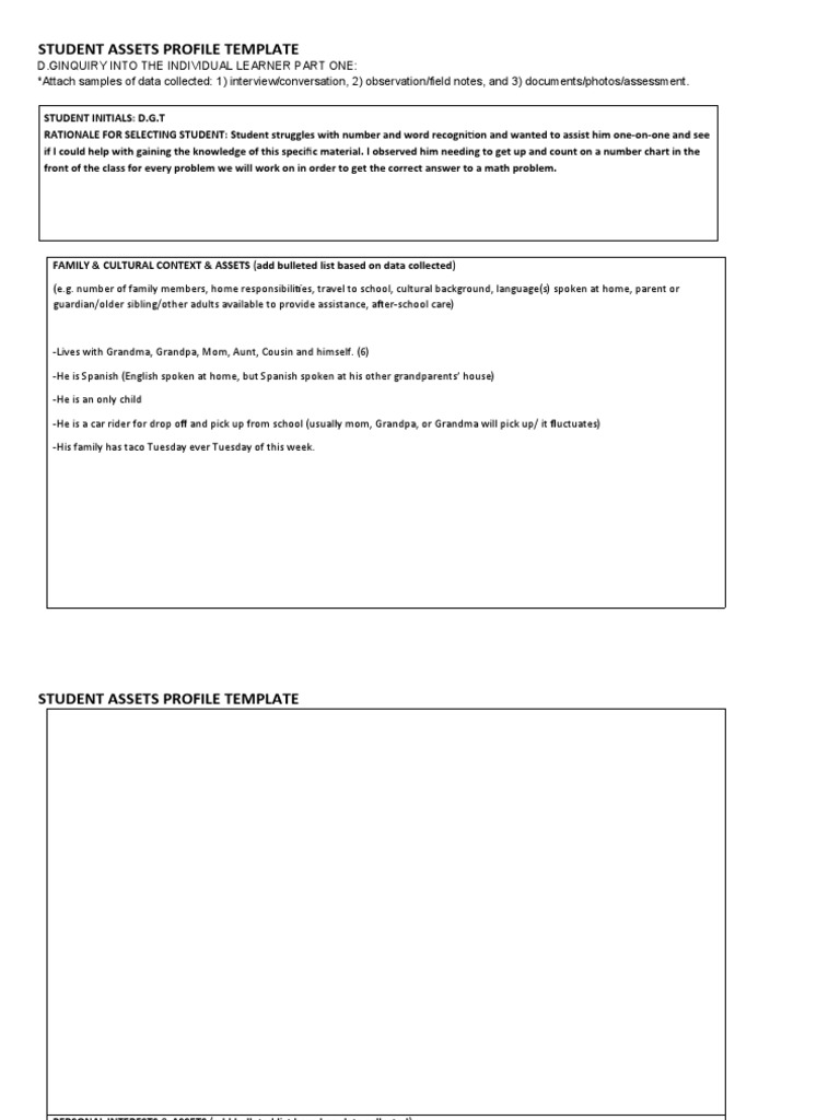 Student Assets Profile Overview | PDF