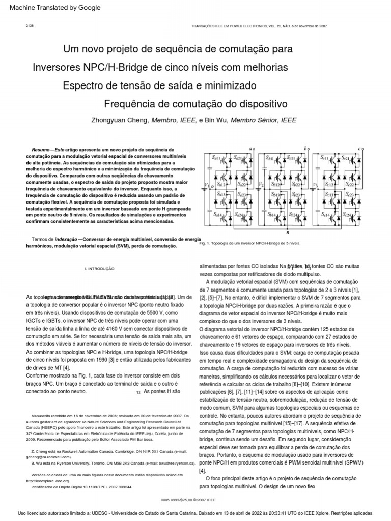 Inversores NPC/H-Bridge de Cinco Níveis Com Melhorias Um Novo Projeto ...