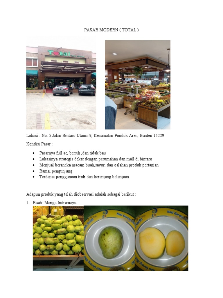 Pasar Modern Bintaro: Produk Segar dan Harga | PDF | Memasak, Makanan ...