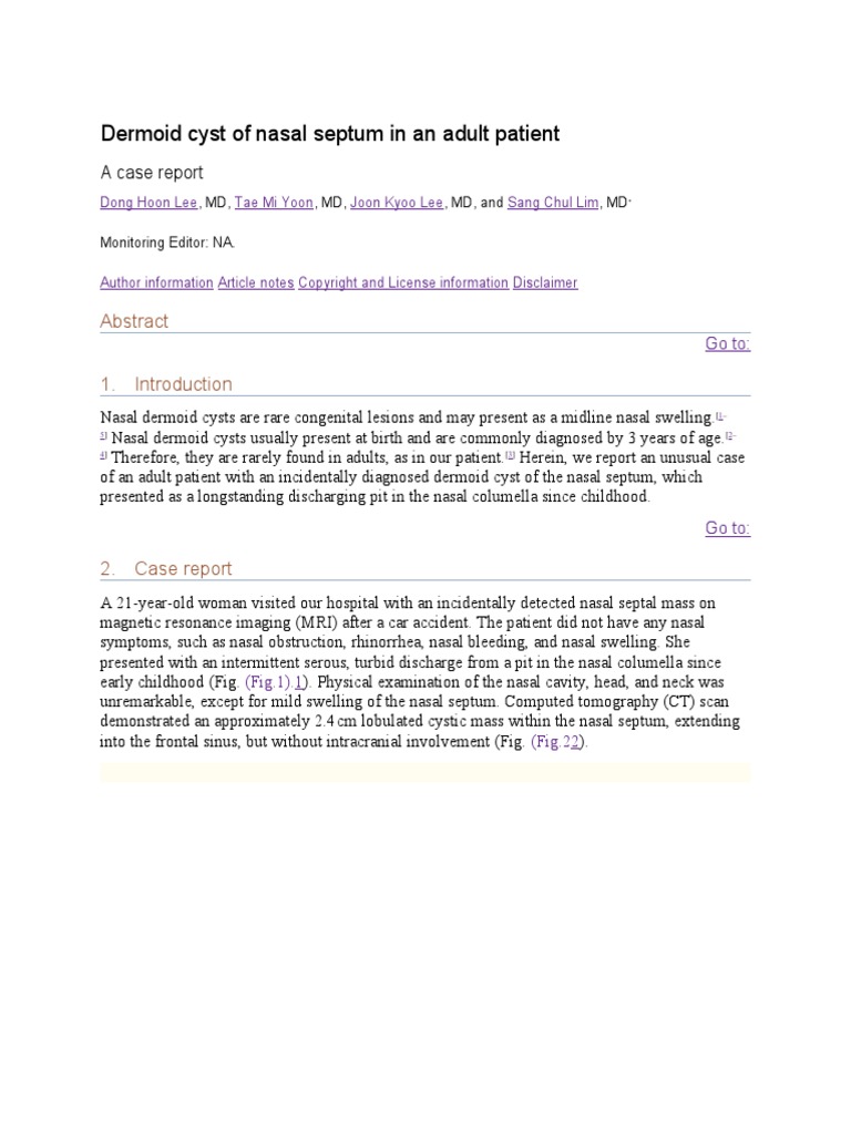 Dermoid Cyst of Nasal Septum in An Adult Patient: 1. Introduction | PDF ...