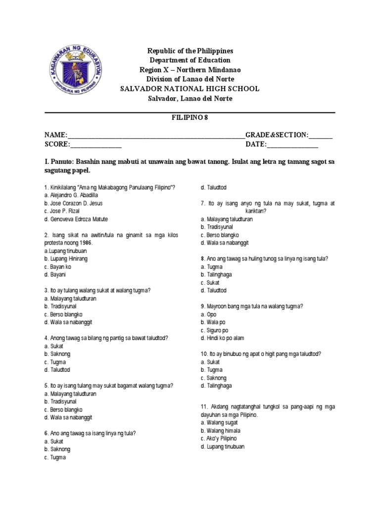 Summative Filipino | PDF