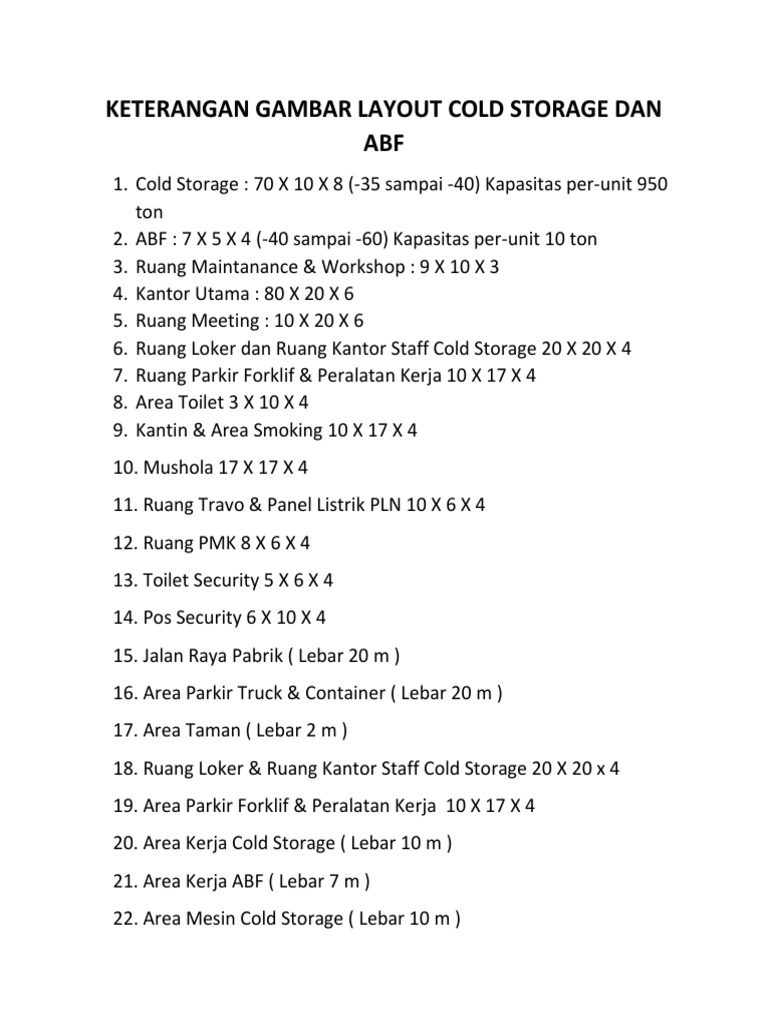 Keterangan Gambar Layout Cold Storage Dan Abf | PDF