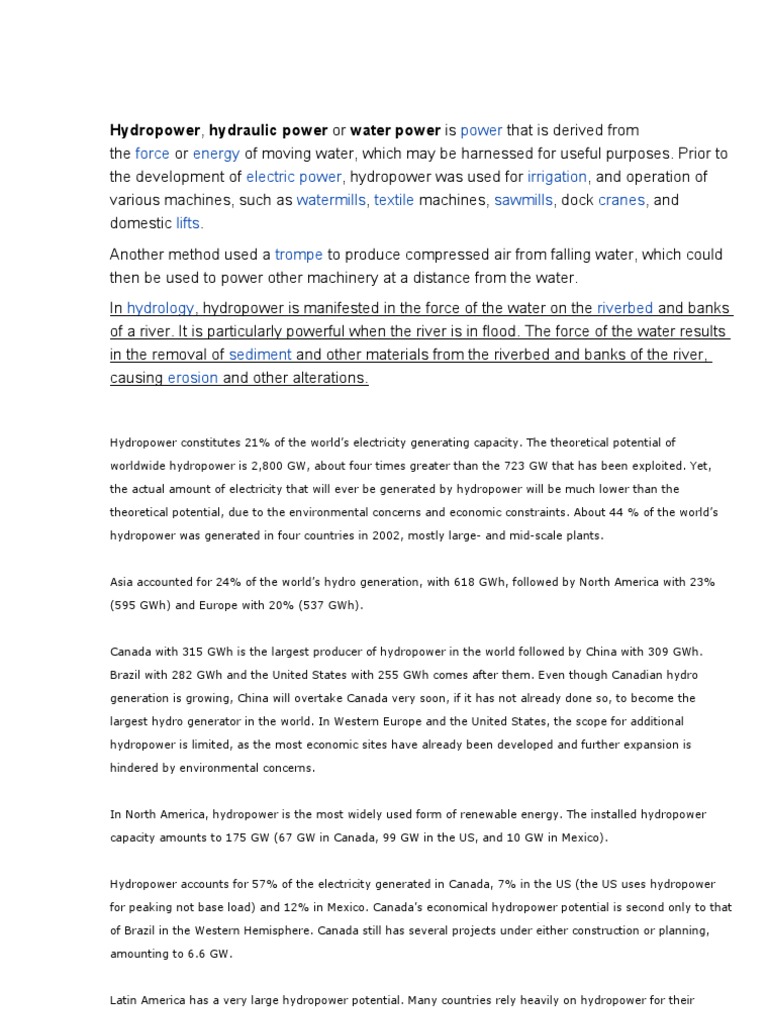 Hydro Power Pdf Hydropower Hydroelectricity