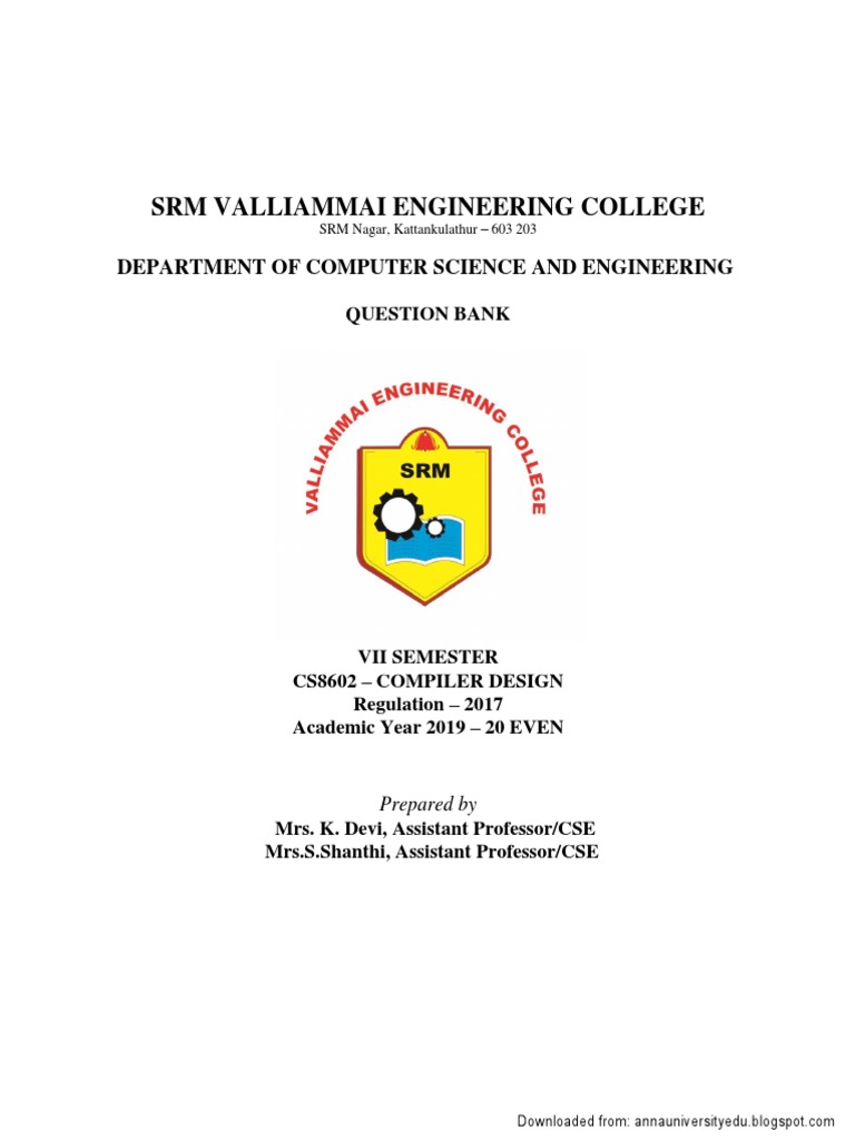 Compiler Design CS8602 Questions & Problem Answers | PDF | Parsing | Regular Expression