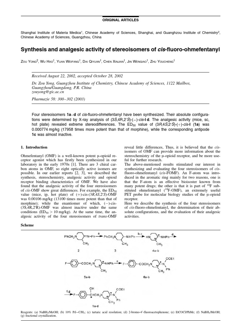 Synthesis of Cis Fluoro Ohmefentanyl | PDF | Organic Chemistry | Chemistry