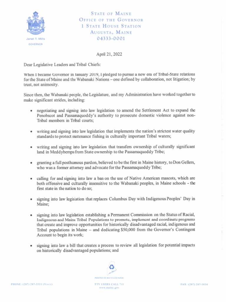 Letter To Legislative & Tribal Leaders | PDF