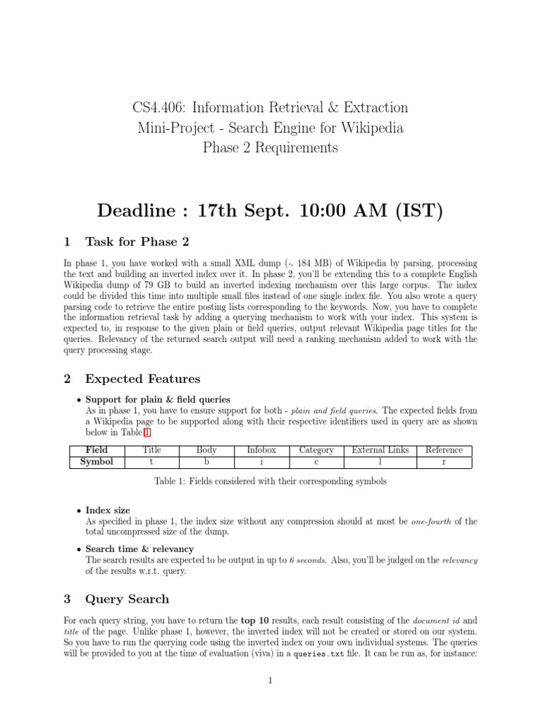 IRE Miniproject Phase2 Requirements | PDF | Search Engine Indexing | Information Retrieval