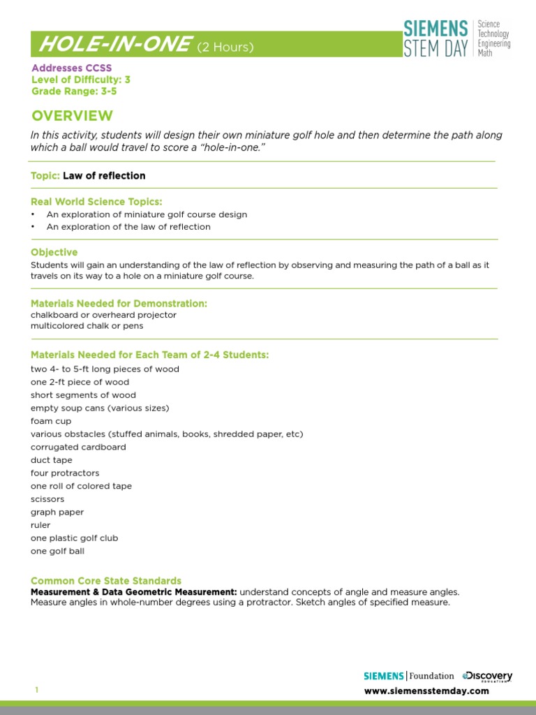 Activity - Hole in One | PDF | Collision | Reflection (Physics)