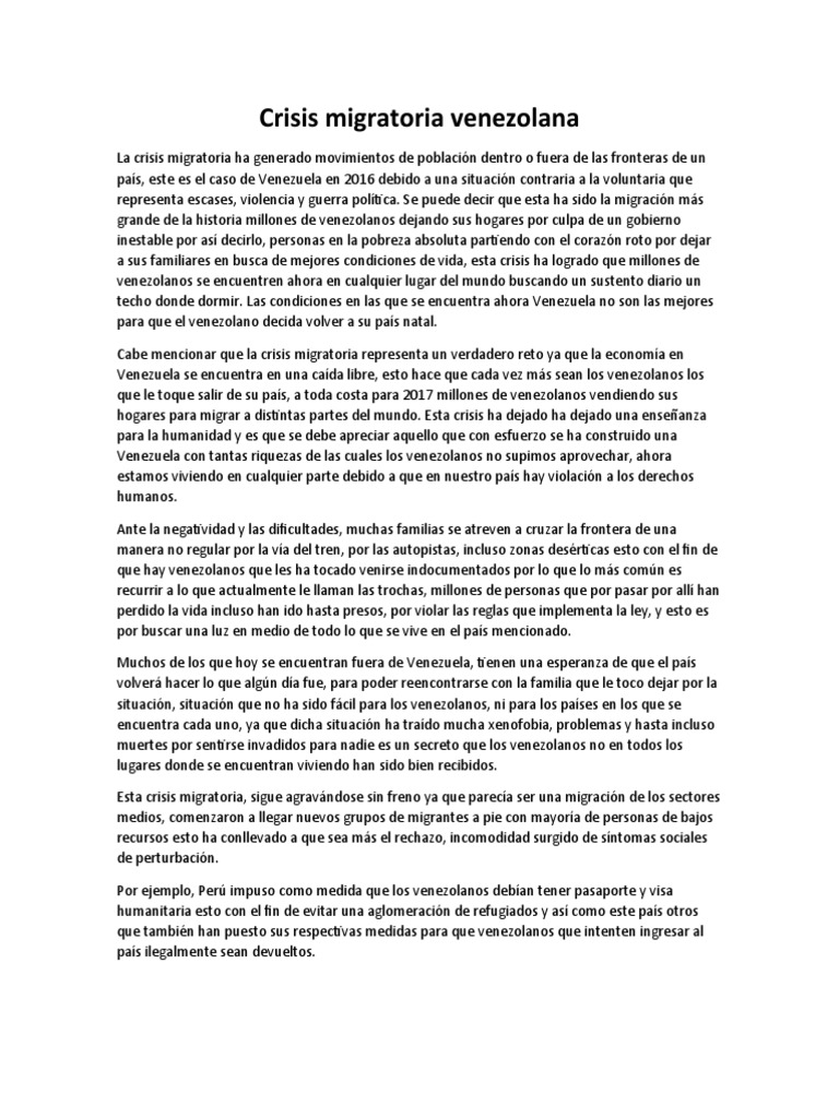 Crisis Migratoria Venezolana | PDF | Venezuela | Migración humana