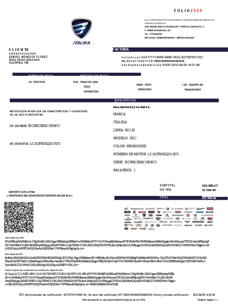 Factura Italika | PDF
