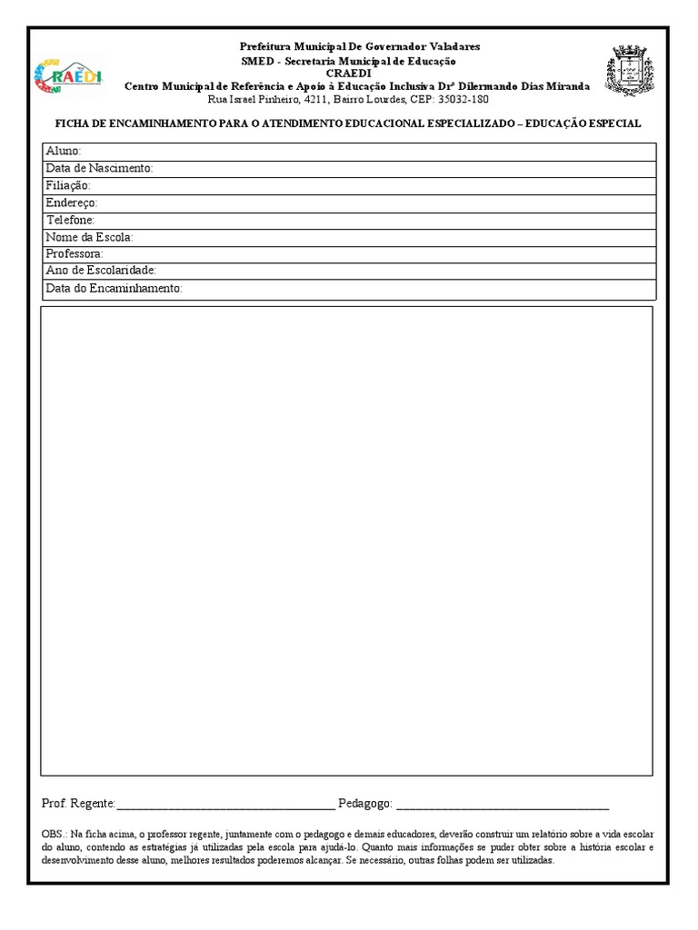 Ficha de Encaminhamento para Aee | PDF