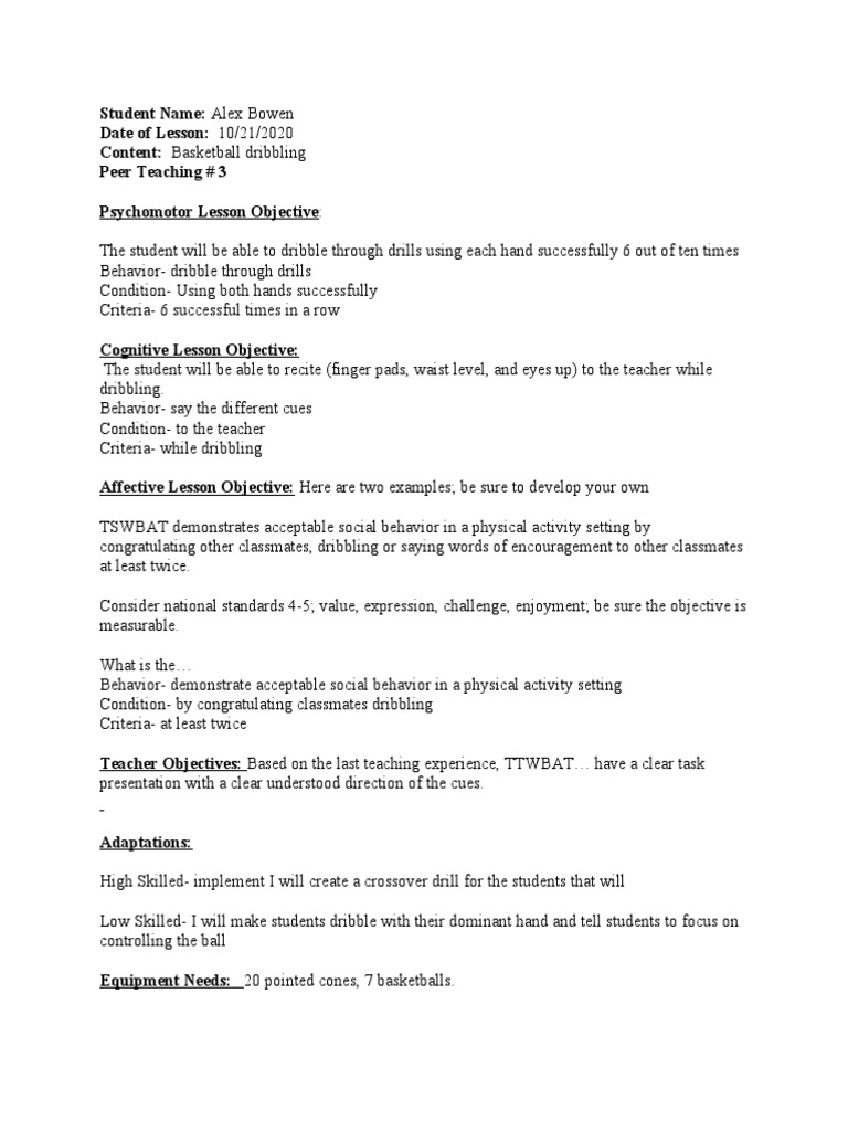 Basketball Lesson Plan | PDF | Teachers | Hand