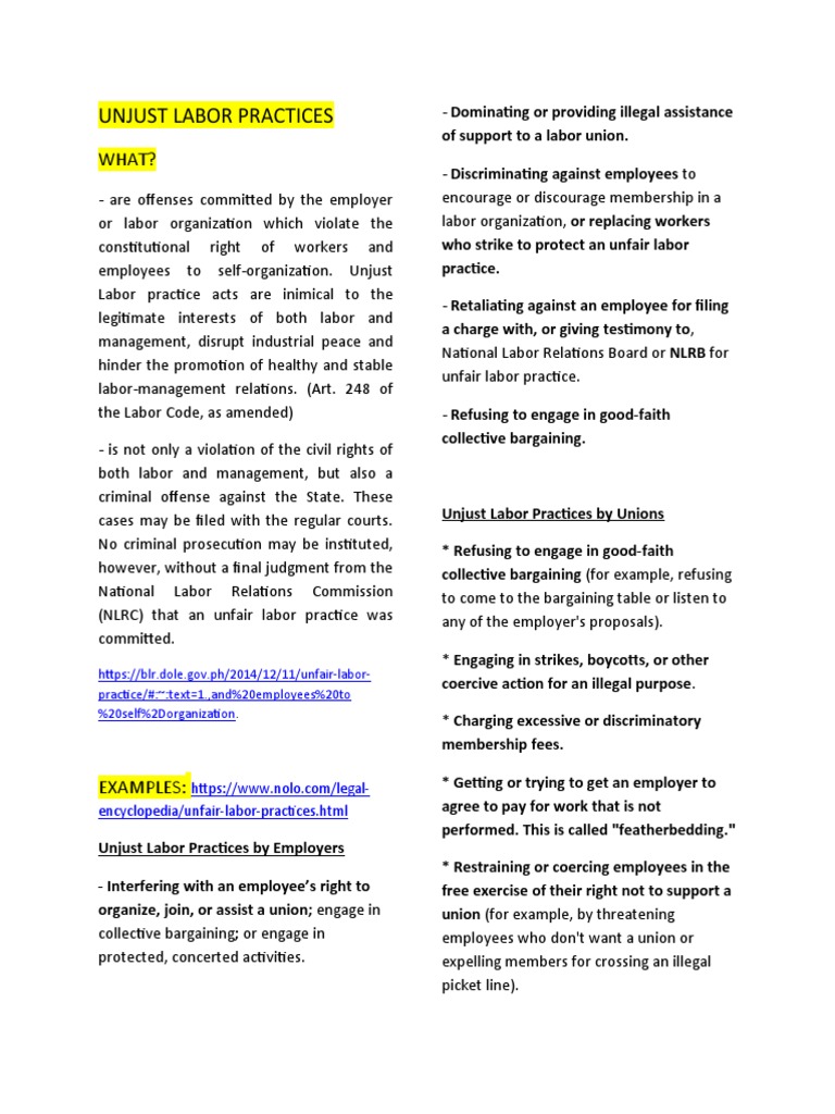 Unjust Labor Practices: What? | Download Free PDF | Employment ...