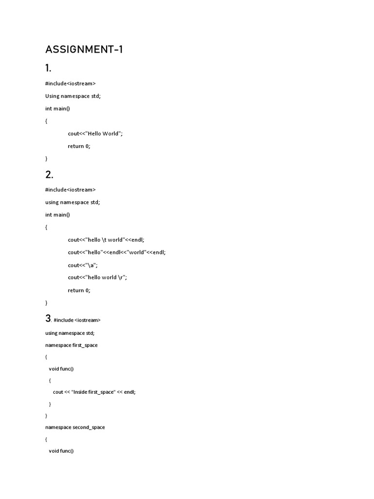 Thapar Object Oriented Programming Assignment Lab 1 | Download Free PDF | Namespace | Computer ...