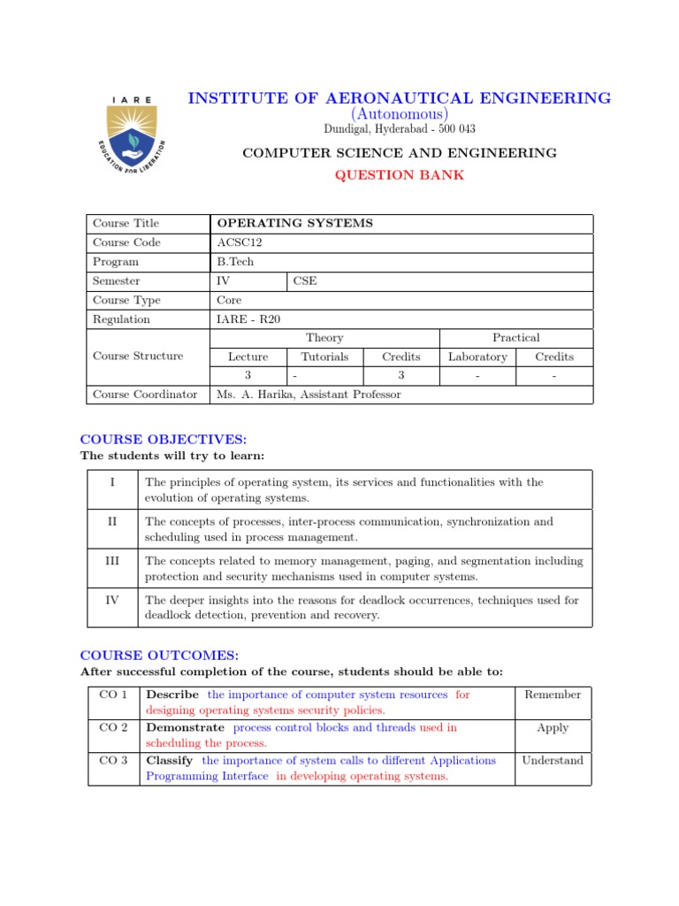 Operating Systems Question Bank | PDF | Scheduling (Computing) | Operating System