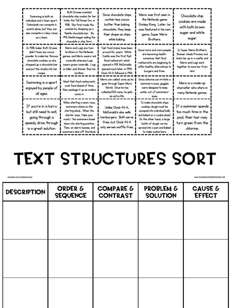 Text Structures Sort 1 | PDF | Chocolate Chip | Mario