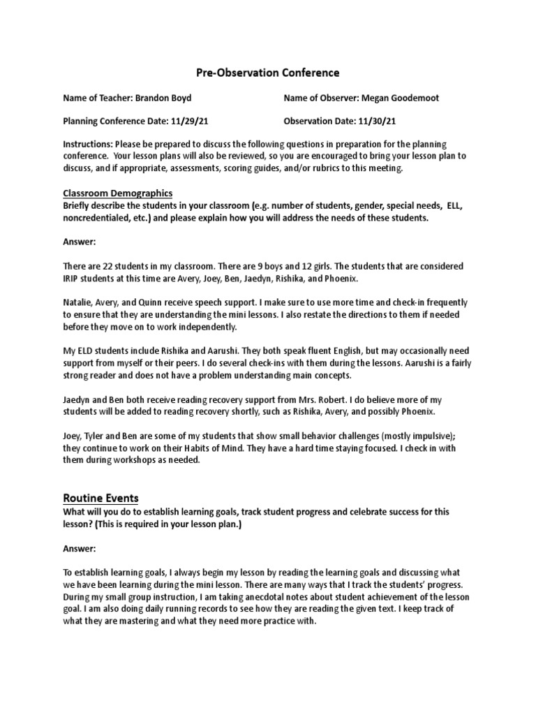 Pre-Conference Observation Form | PDF