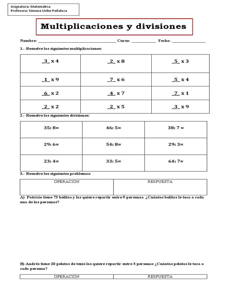 Guia 1 Multiplicacion y Division 3 Basico | PDF