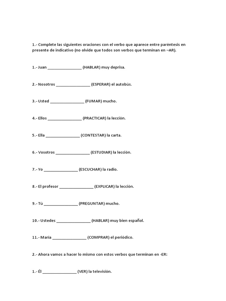 Práctica Del Verbo | PDF