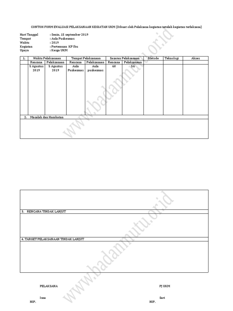 Contoh Form Evaluasi Pelaksana Kegiatan | PDF