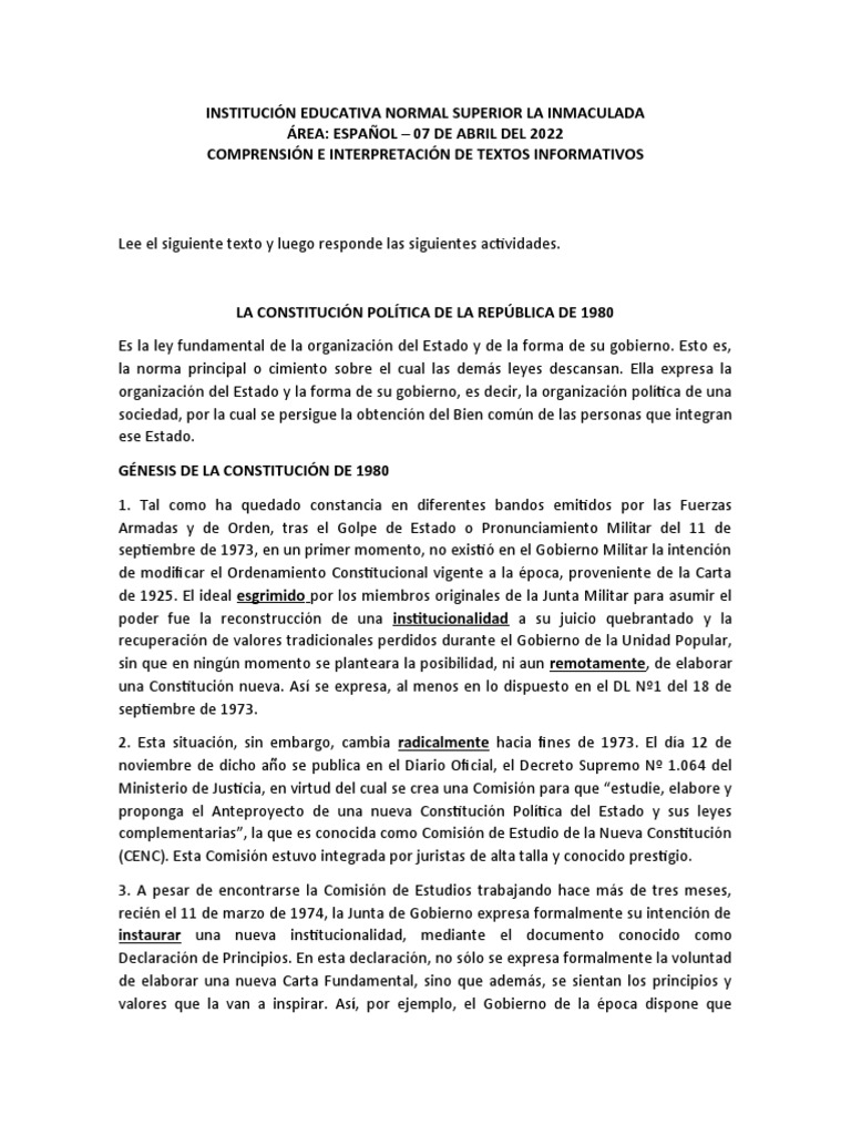 Texto - 9° Analisis de Texto Informativo | PDF | Constitución | Estado ...