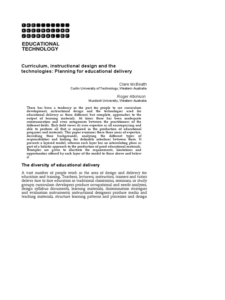 Planning Educational Delivery: A Layered Model for Integrating ...