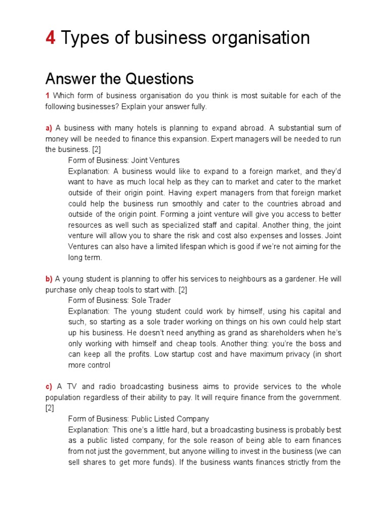 IGCSE Business Ch4 Questions | PDF | Franchising | Limited Company