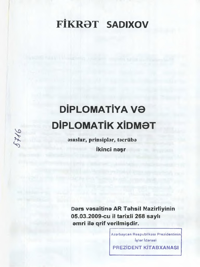 Diplomatiya Ve Diplomatik Xidmet Esaslar Prinsipler Tecrube | PDF