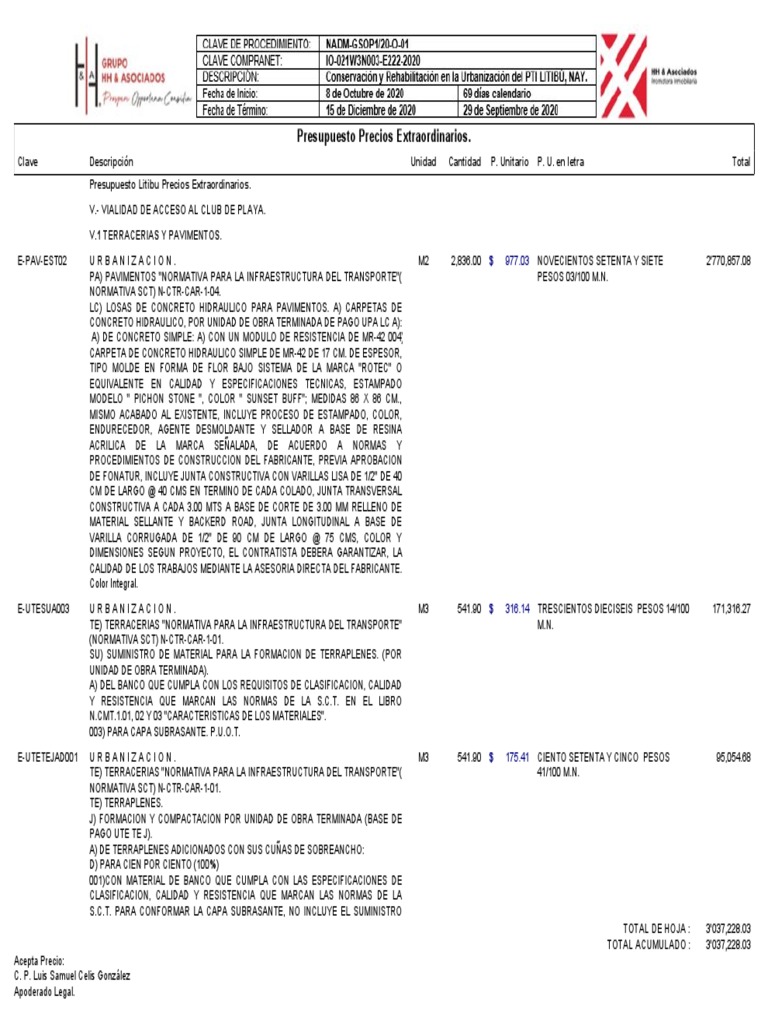 Anexo 02 Presupuesto PU Extrordinarios y Matrices | PDF ...