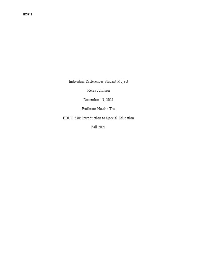 Individual Differences Student Project | PDF | Individualized Education ...