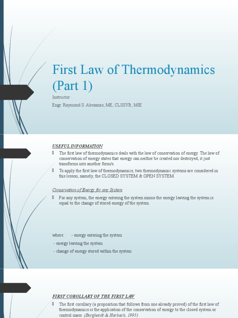 First Law of Thermodynamics (Part 1) | PDF | Heat | Gases