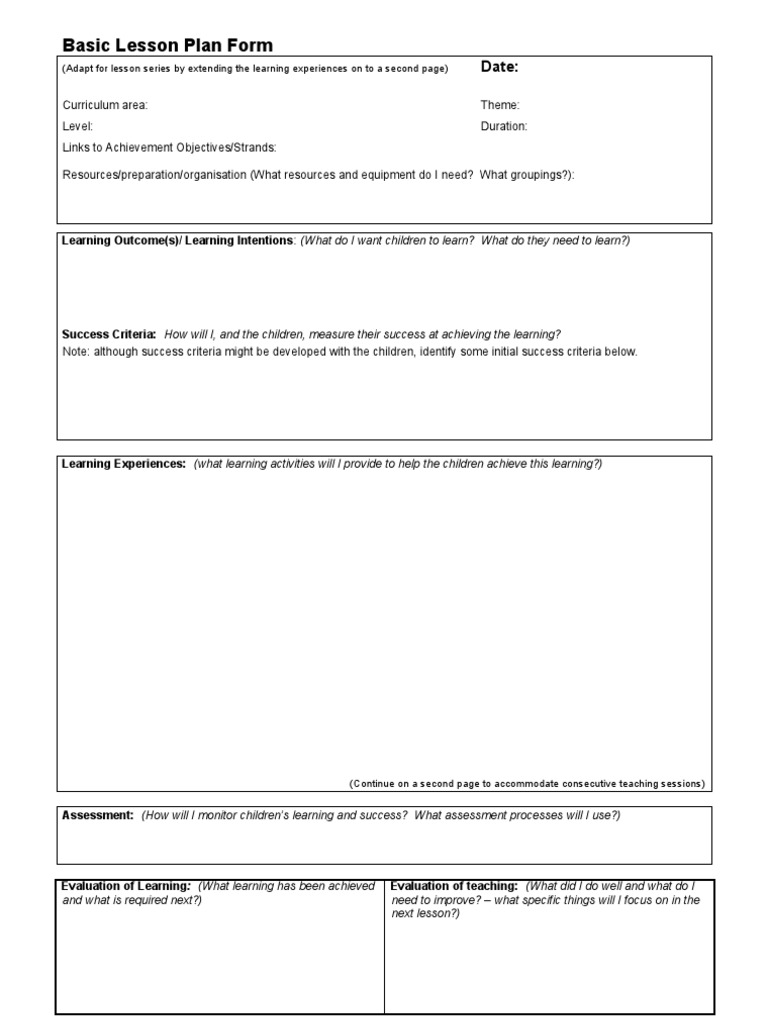 Basic Lesson Plan Form: Date | PDF