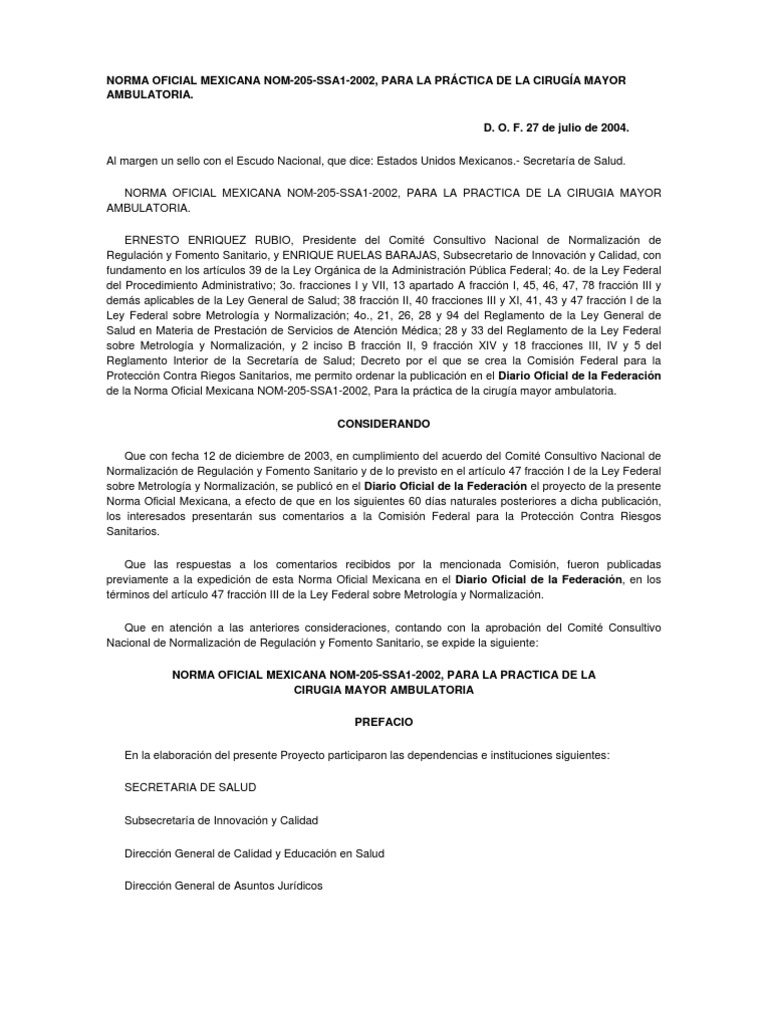 Nom 205 Ssa1 2002 | PDF | Hospital | Cirugía