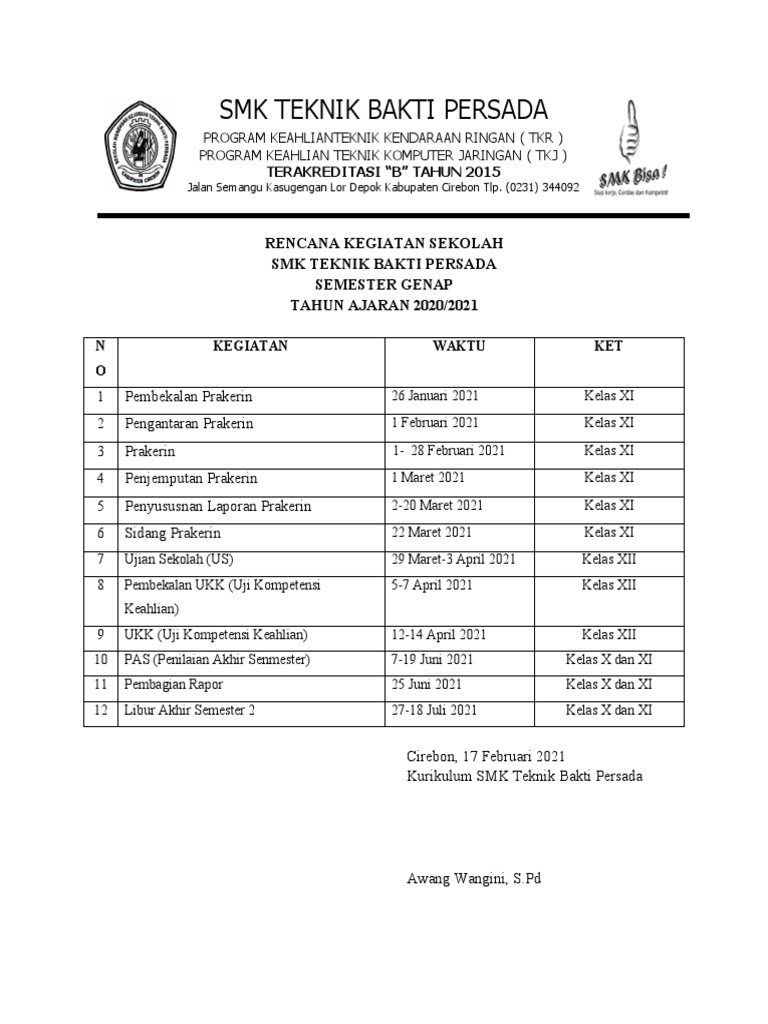 Rencana Kegiatan Sekolah Semester Genap | PDF
