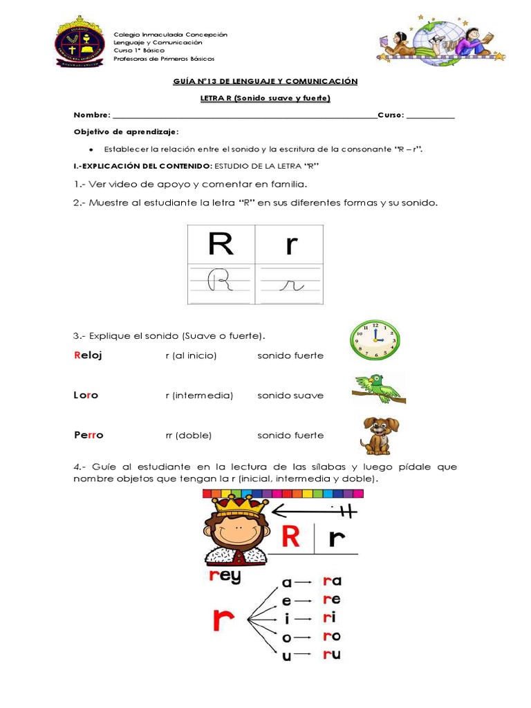Guía N°13 de Lenguaje Letra R Sonido Suave y Fuerte | PDF | Sílaba ...