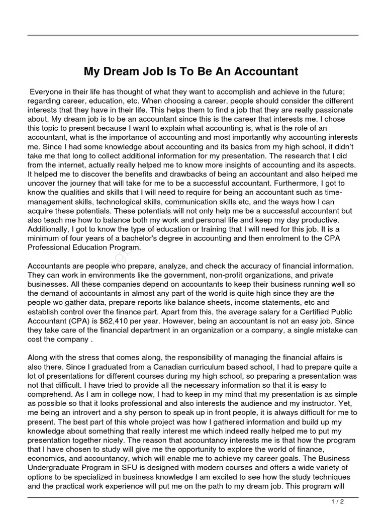 My Dream Job: Becoming an Accountant | PDF | Accountant | Accounting