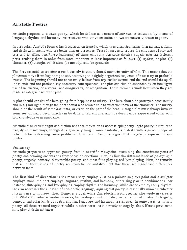 Poetics | PDF | Poetry | Aristotle