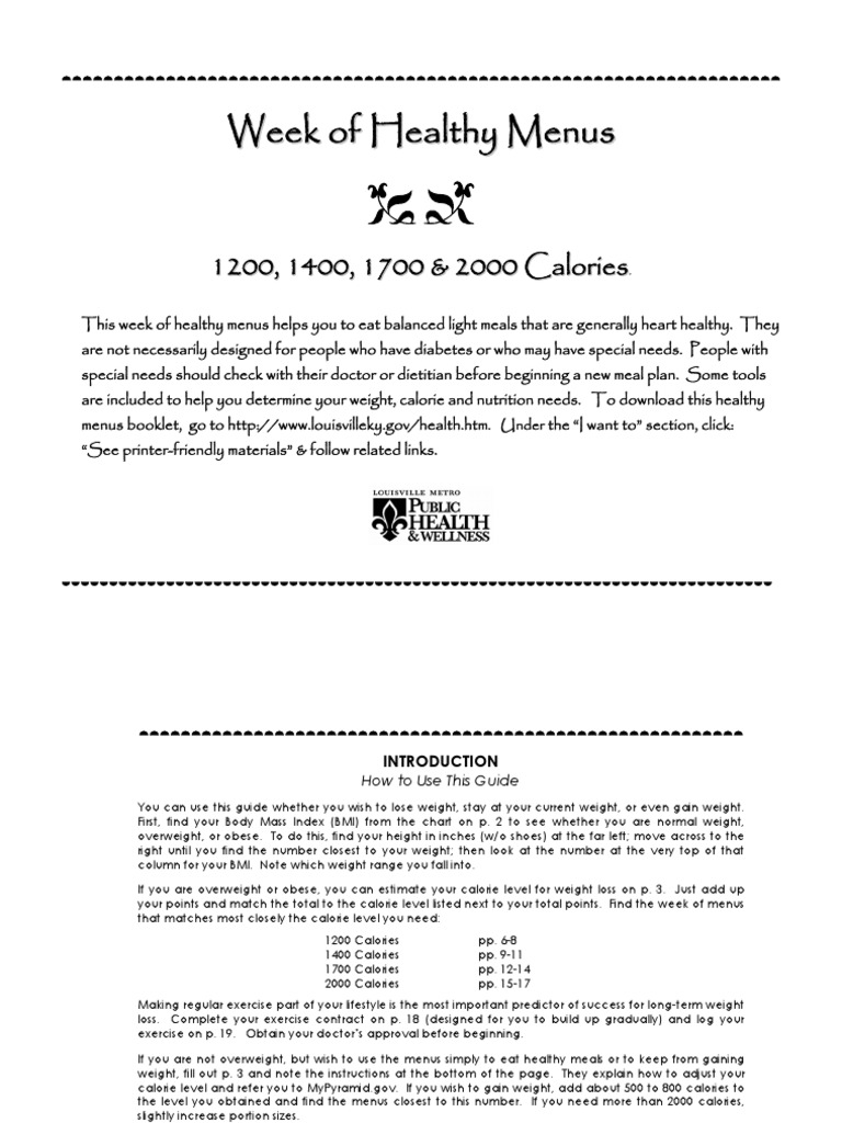 Week of Healthy Menus | PDF | Body Mass Index | Food And Drink
