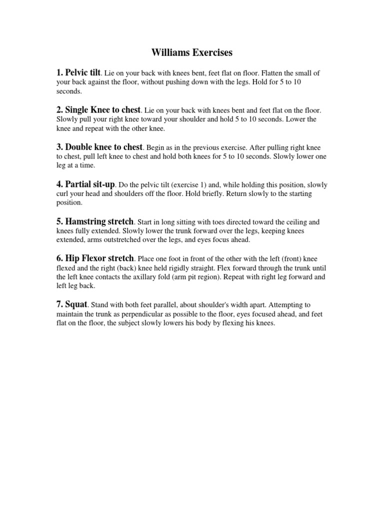 Williams Flexion Exercises for Back Pain | PDF | Language Arts & Discipline