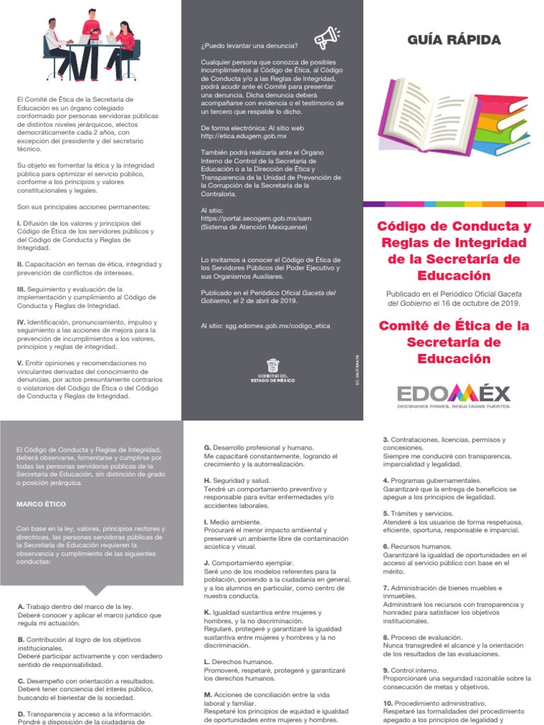 Triptico Codigo de Conducta y Reglas de Integridad de La Secretaria de Educacion | PDF ...
