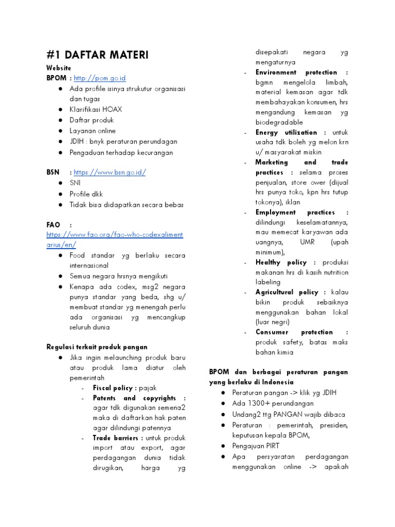 Rangkuman Regulasi Pangan Bu Erni | PDF