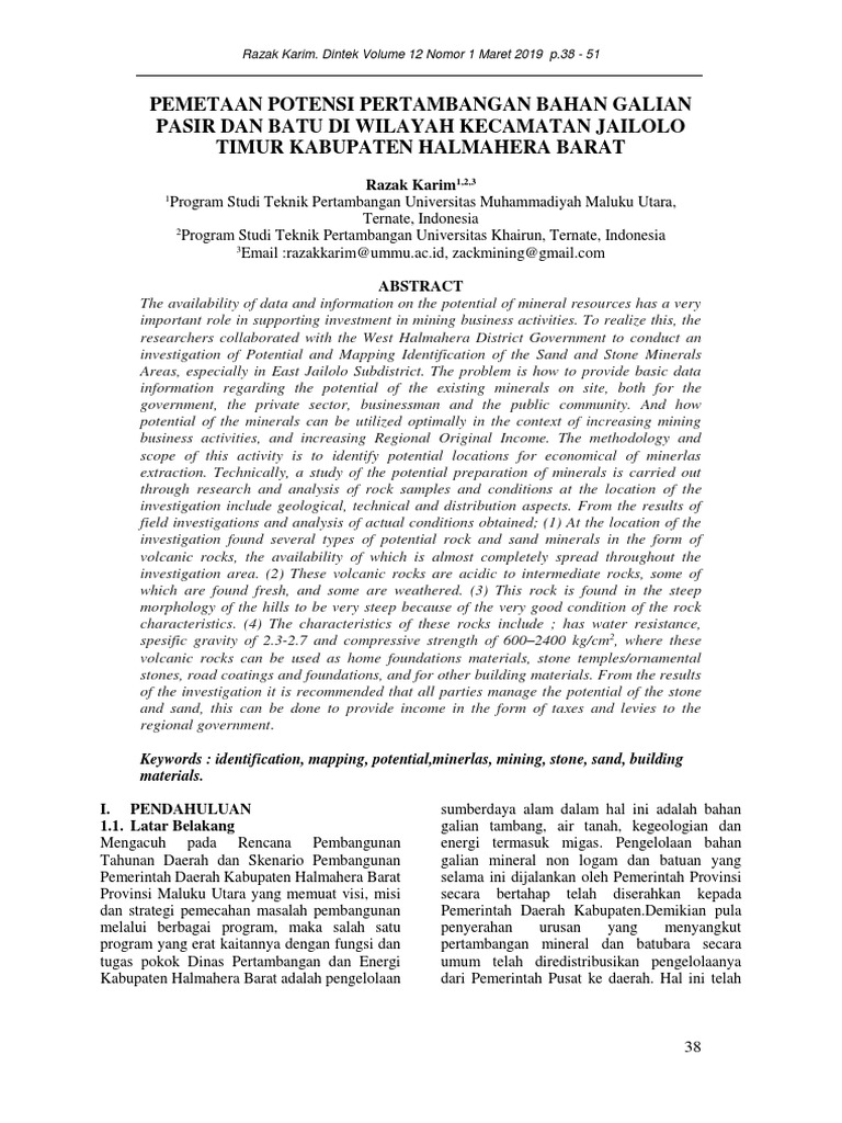 Pemetaan Potensi Pertambangan Bahan Galian Pasir Dan Batu Di Wilayah Kecamatan Jailolo Timur ...
