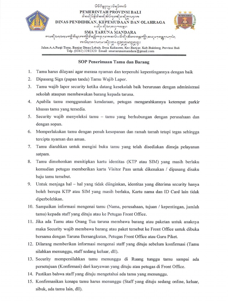 SOP Penerimaan Tamu Dan Barang Di POS SATPAM | PDF