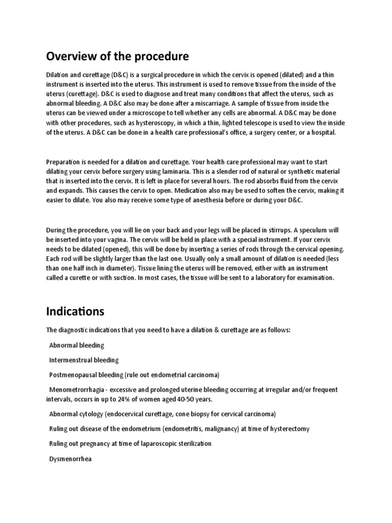 Dilation and Curettage - Health Teaching | PDF | Gynaecology | Medical ...