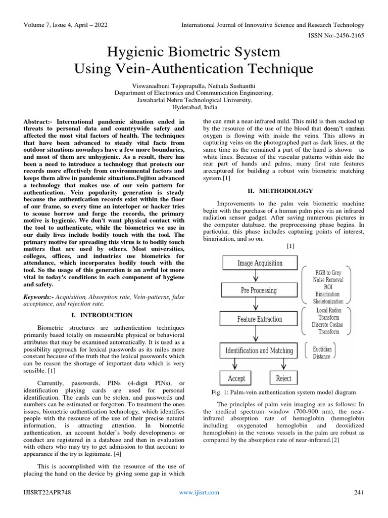 Hygienic Biometric System Using Vein-Authentication Technique | PDF | Biometrics | Infrared