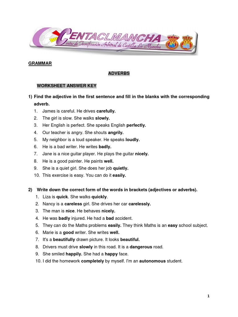28.answer Key Adverbs | PDF | Language Arts & Discipline