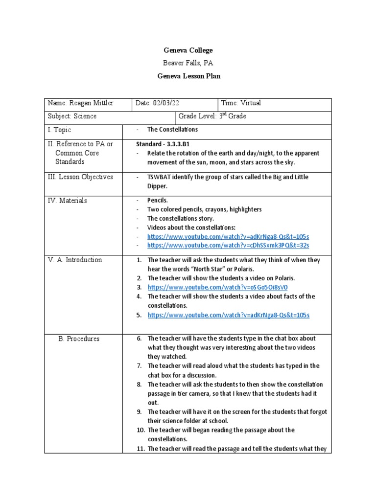 The Constellation Lesson Plan | PDF | Stars | Teachers